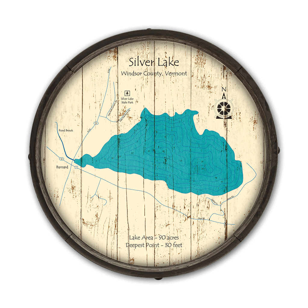 Silver Lake, Vermont on a Barrel End – Old Wood Signs