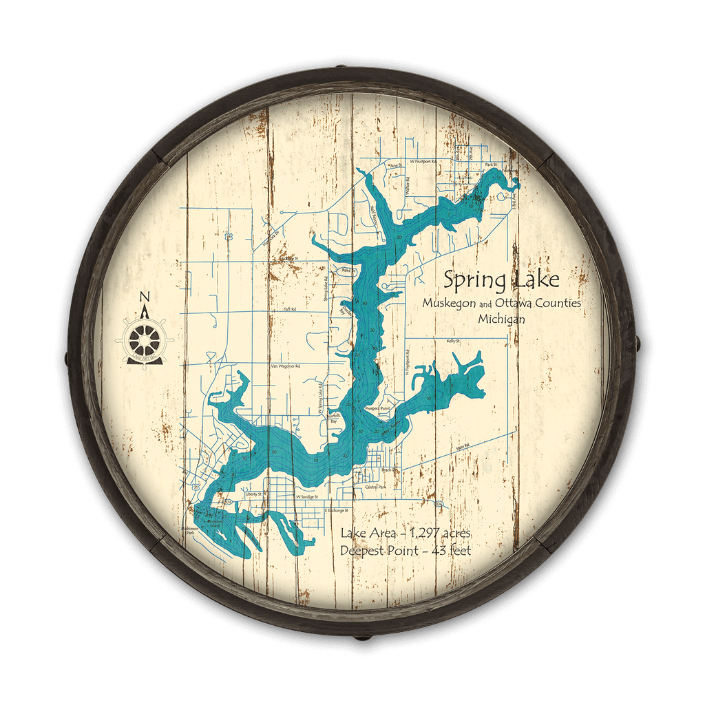 Spring Lake, Michigan on a Barrel End – Old Wood Signs