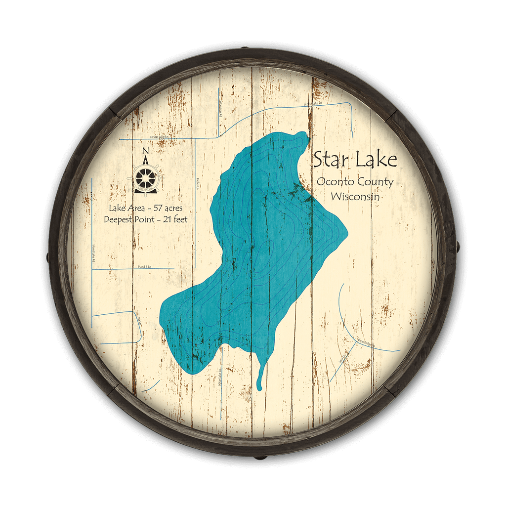 Star Lake, Wisconsin on a Barrel End – Old Wood Signs