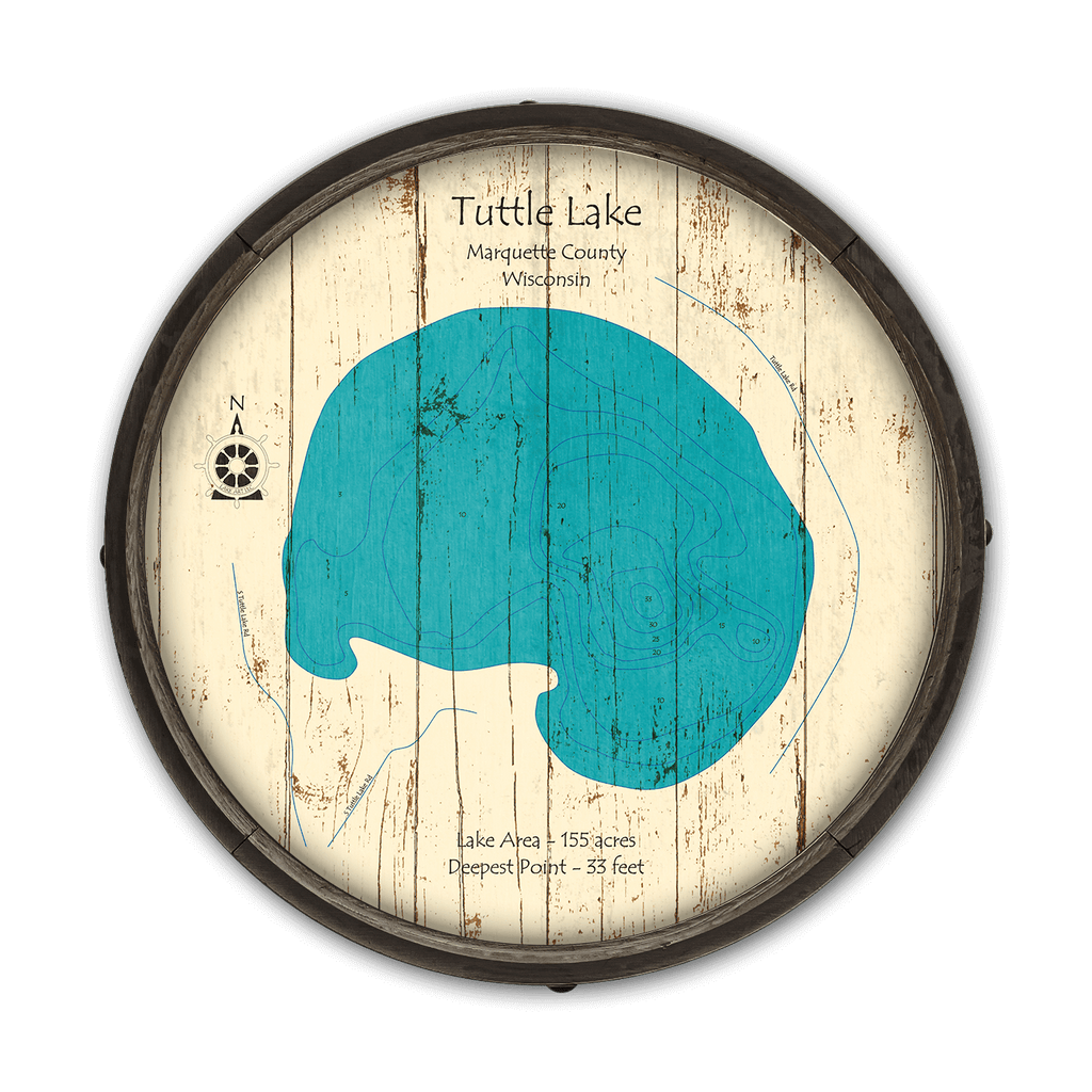 Tuttle Lake, Wisconsin on a Barrel End – Old Wood Signs