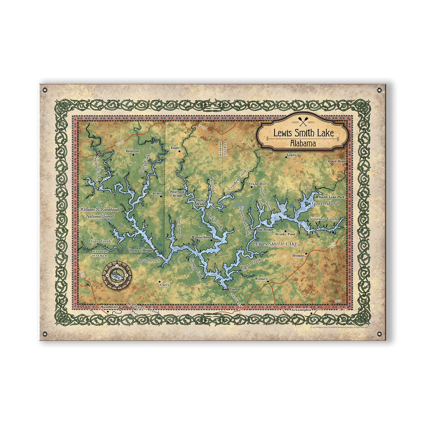 Lewis Smith Lake Alabama Topo Map Amazon.com: Wood Map Wall Hanging:
