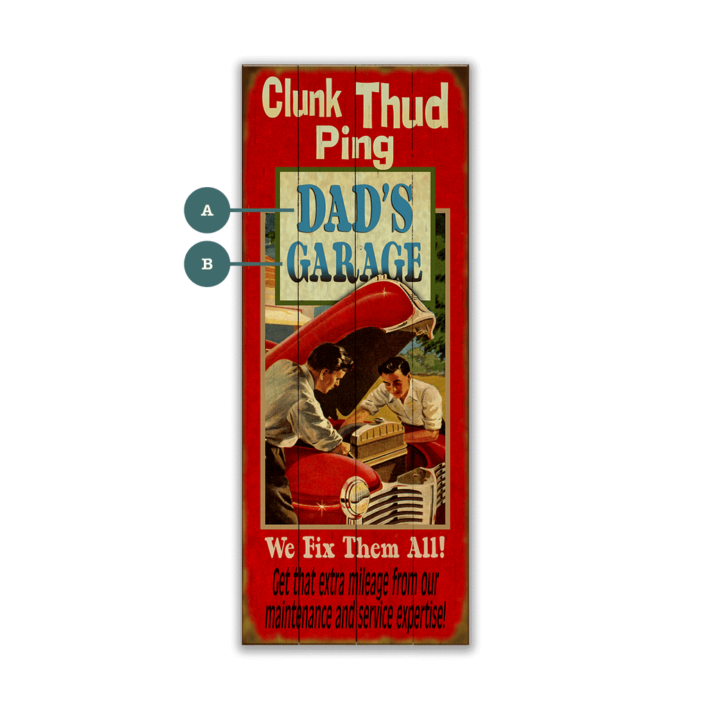 Clunk Thud Ping - Dad's Garage - Wood & Metal Wall Art – Old Wood Signs
