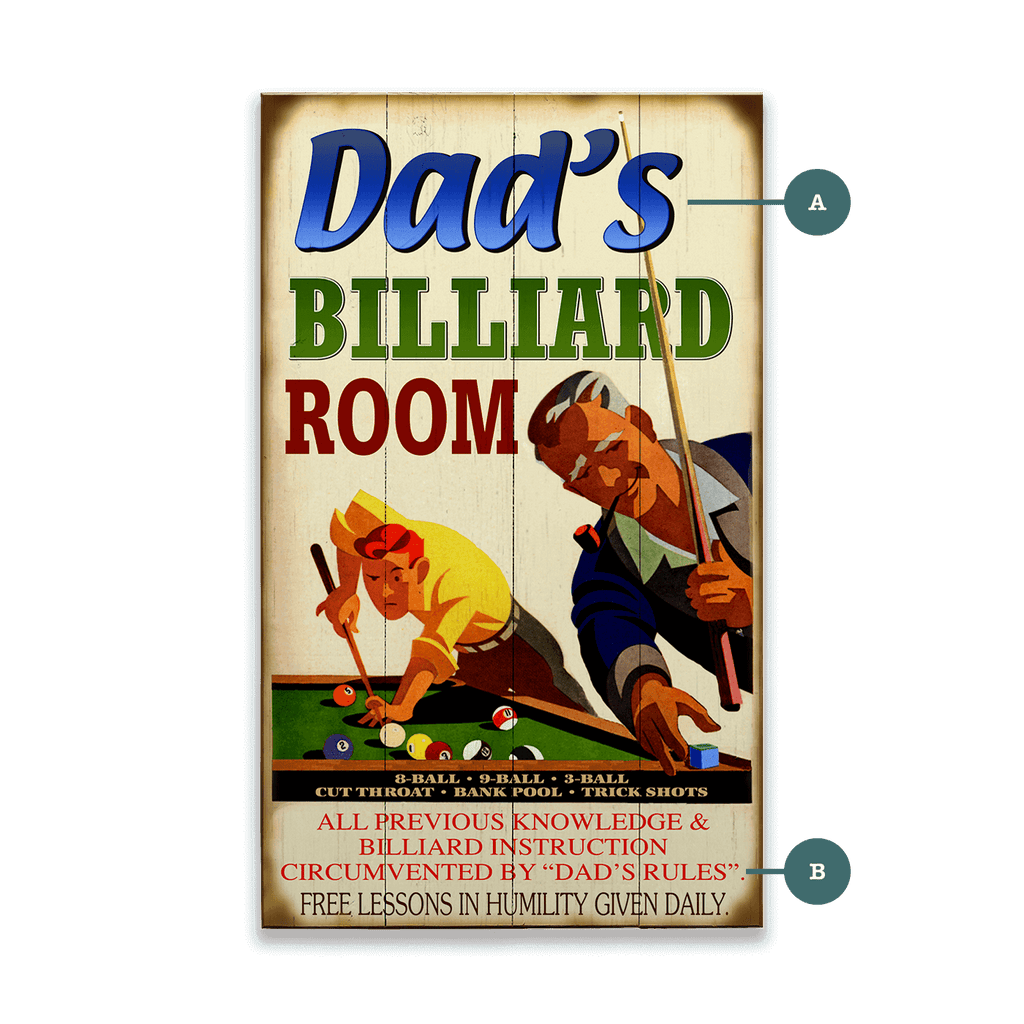 Dad's Billiard Room - Wood & Metal Wall Art – Old Wood Signs