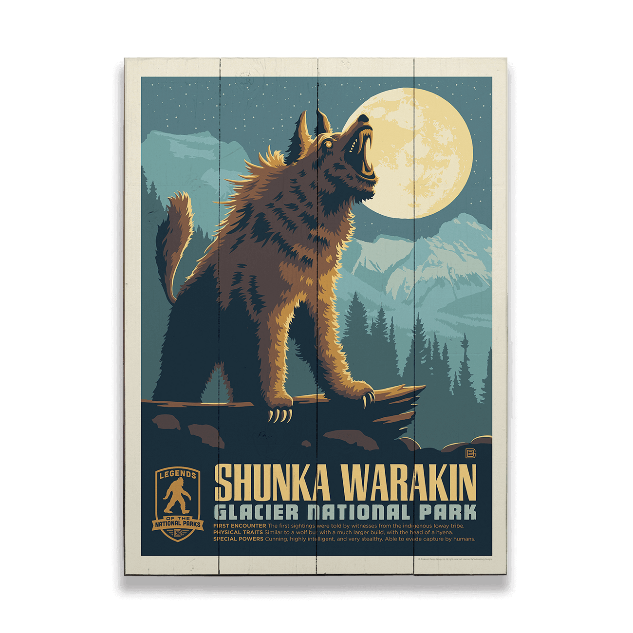 Shunka Warakin: Glacier's Nocturnal Legend - Wood & Metal Wall Art ...