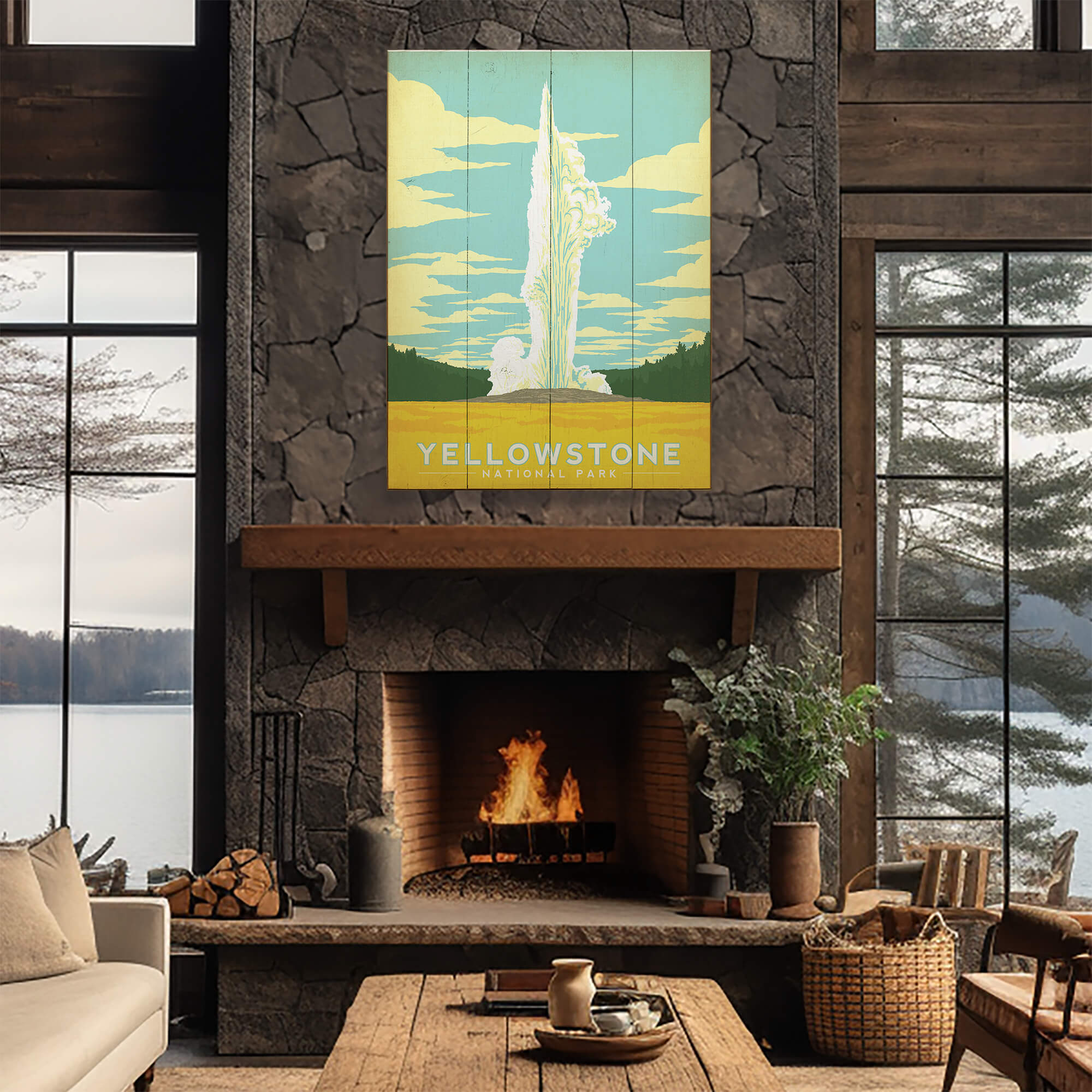 Old Faithful at Yellowstone National Park - Wood & Metal Wall Art – Old ...