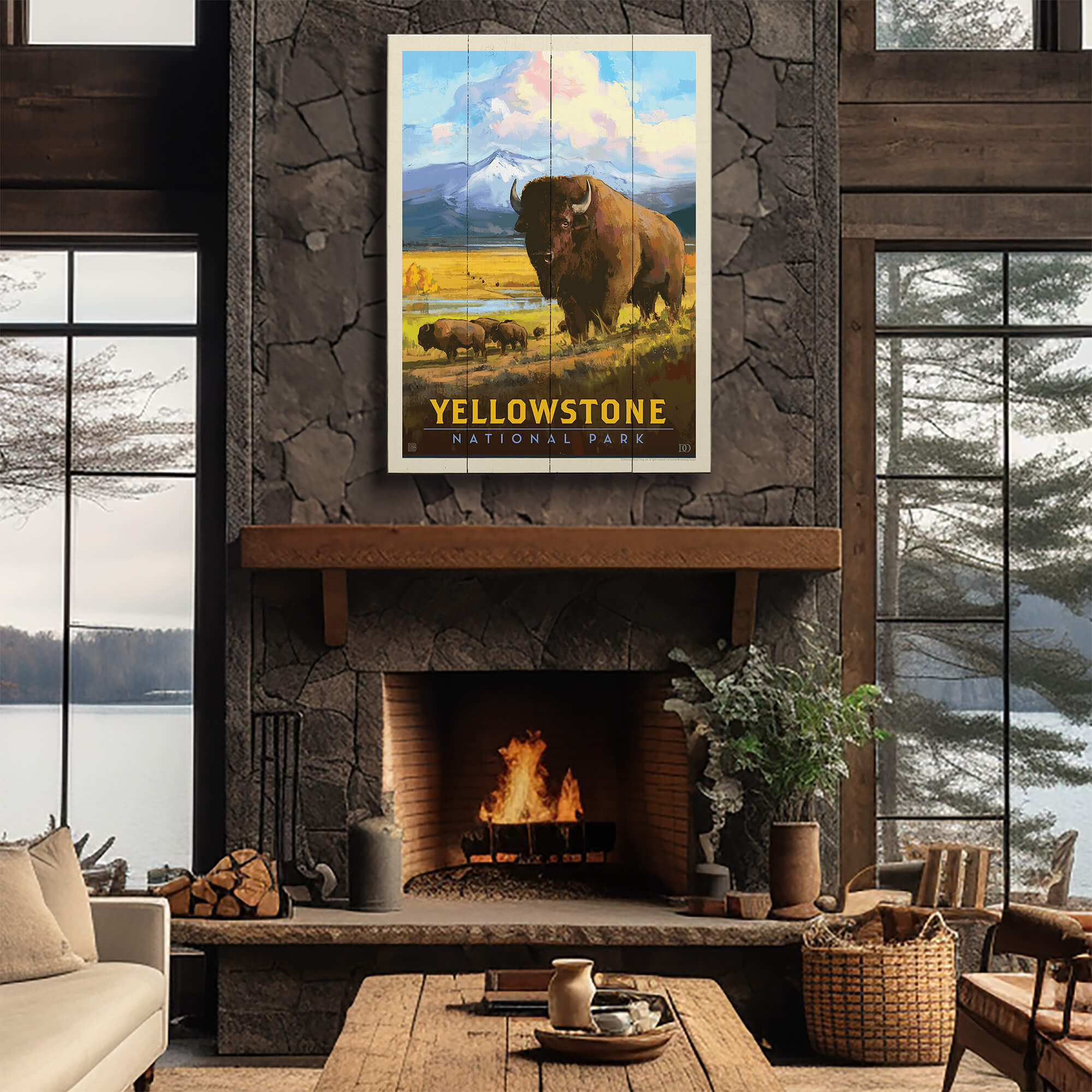 Bison Encounter at Yellowstone National Park - Wood & Metal Wall Art ...