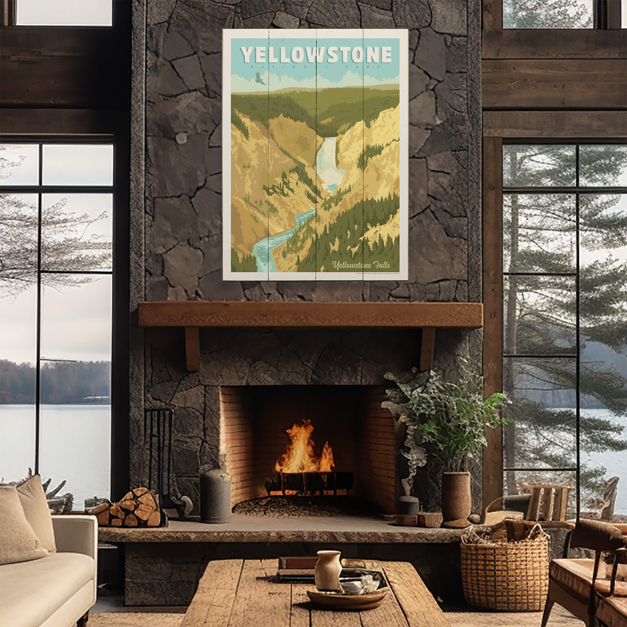 Lower Falls at Yellowstone National Park - Wood & Metal Wall Art – Old ...