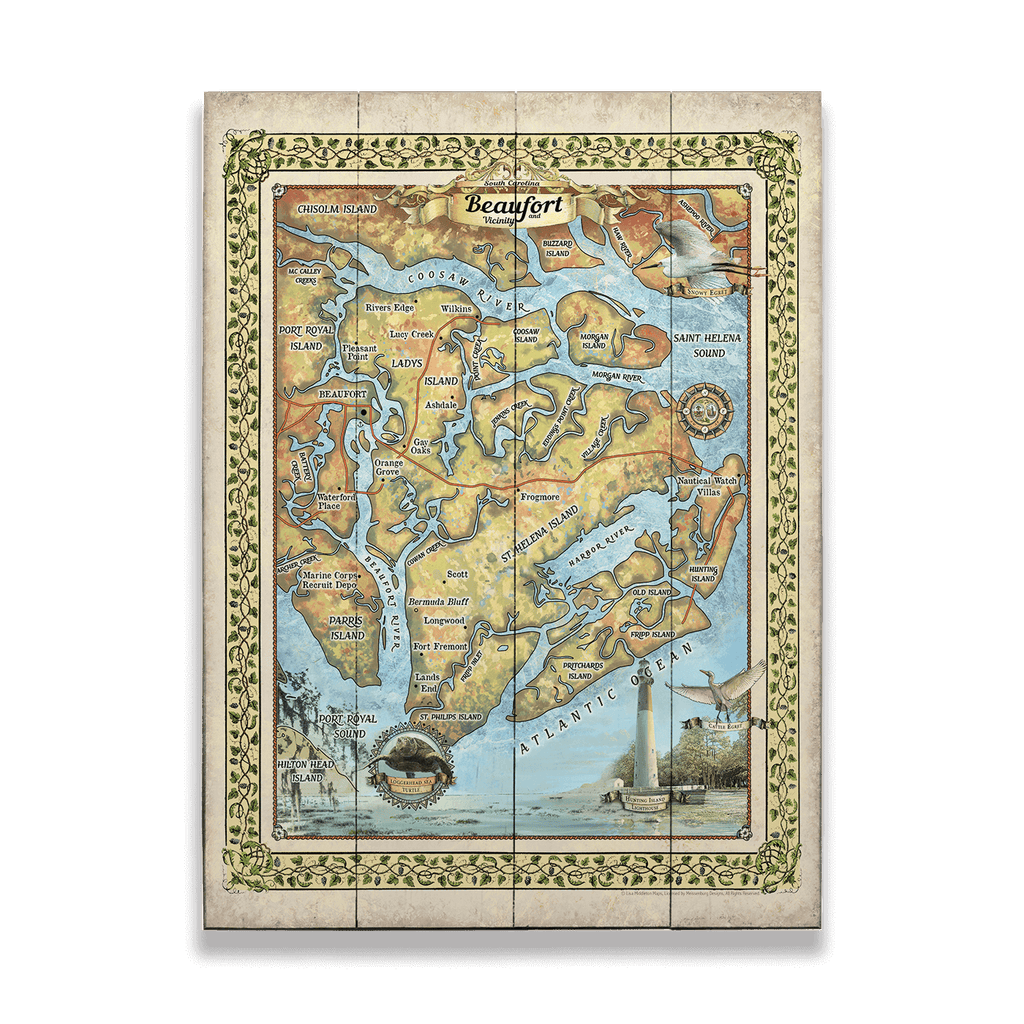 Beaufort South Carolina: Illustrated Map - Wood & Metal Wall Art – Old ...