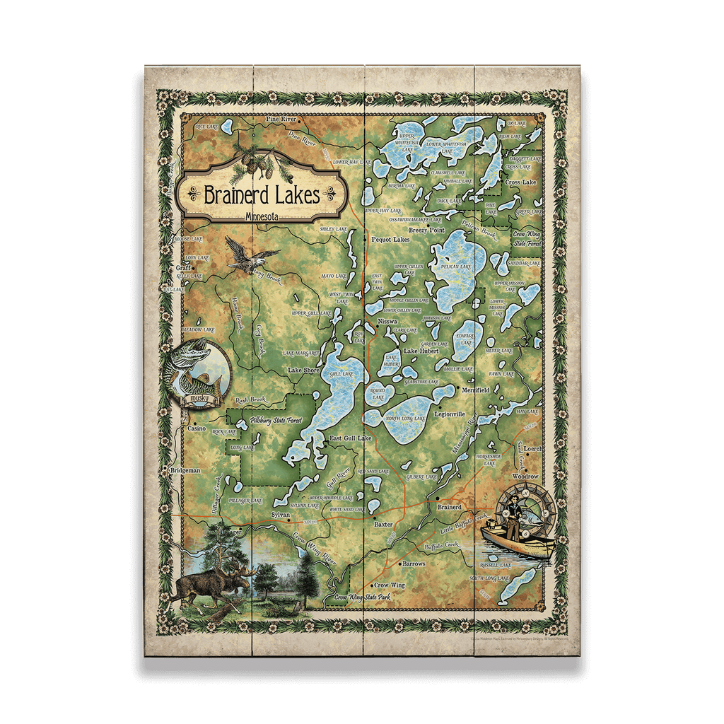 Brainerd Lakes, Minnesota: Illustrated Map - Wood & Metal Wall Art ...