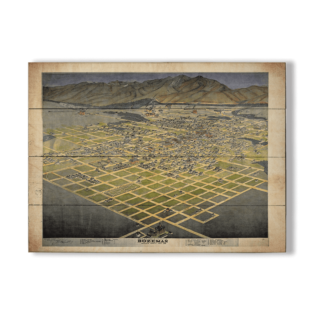 Bird's Eye View of Bozeman, Montana - Wood & Metal Wall Art – Old Wood ...