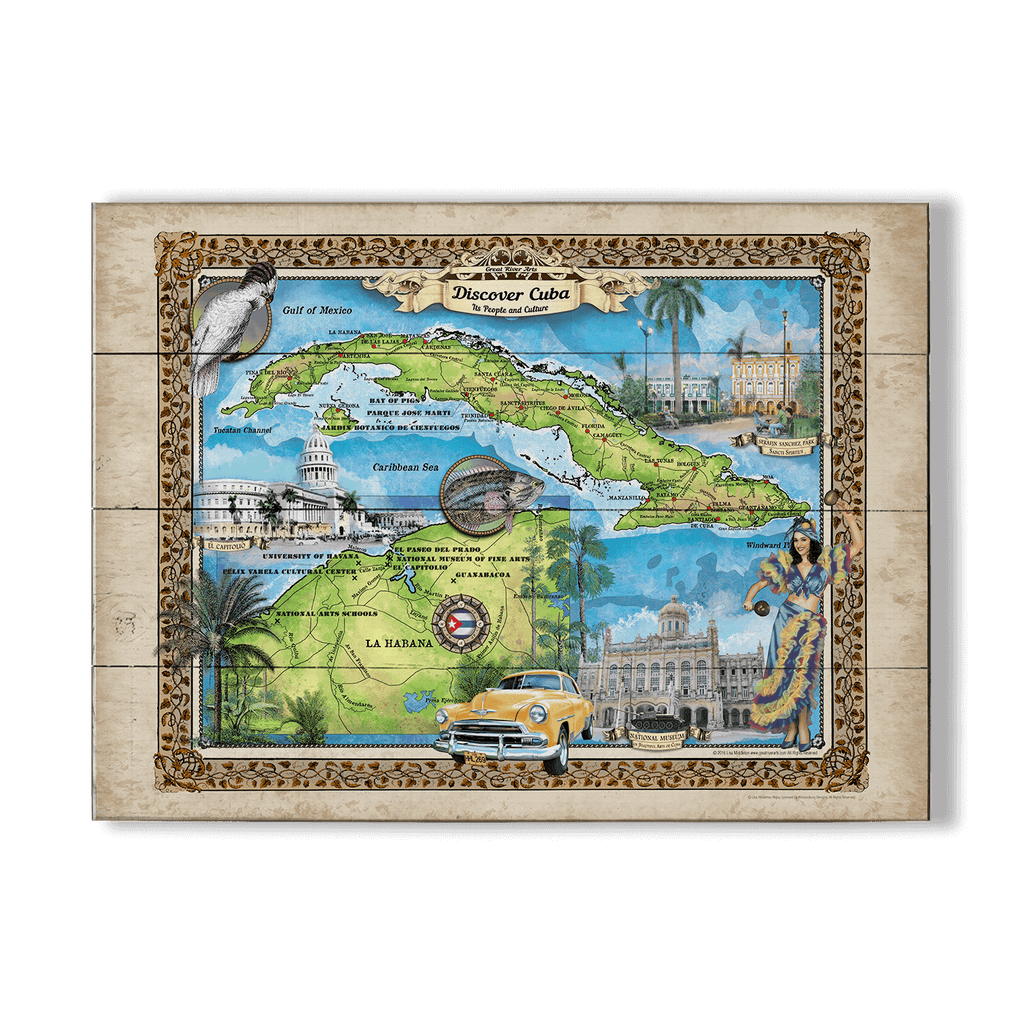 Discover Cuba: Illustrated Map - Wood & Metal Wall Art – Old Wood Signs