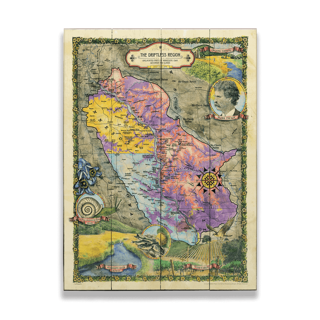 The Driftless Region: Illustrated Map - Wood & Metal Wall Art – Old ...