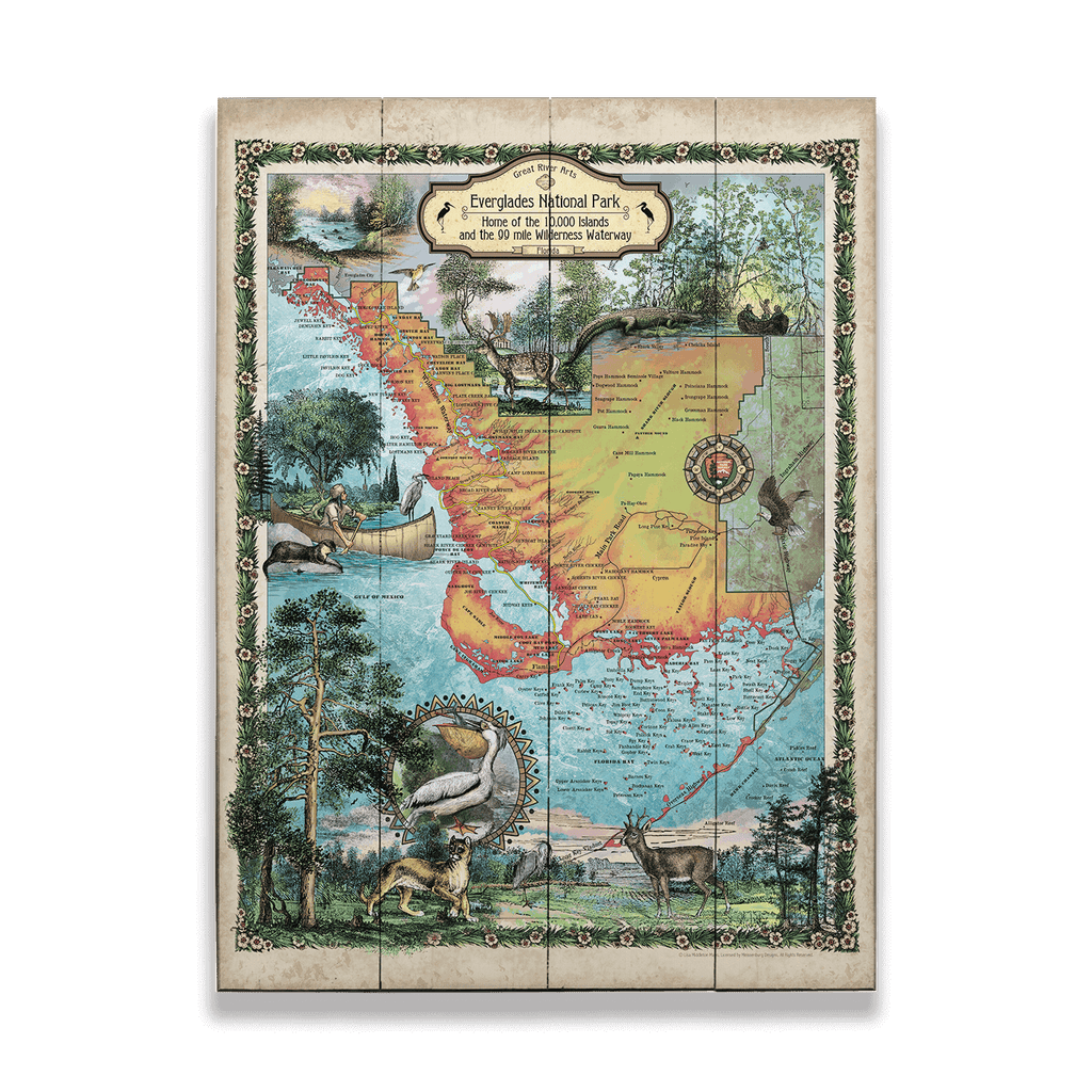 Everglades National Park: Illustrated Map - Wood & Metal Wall Art – Old ...