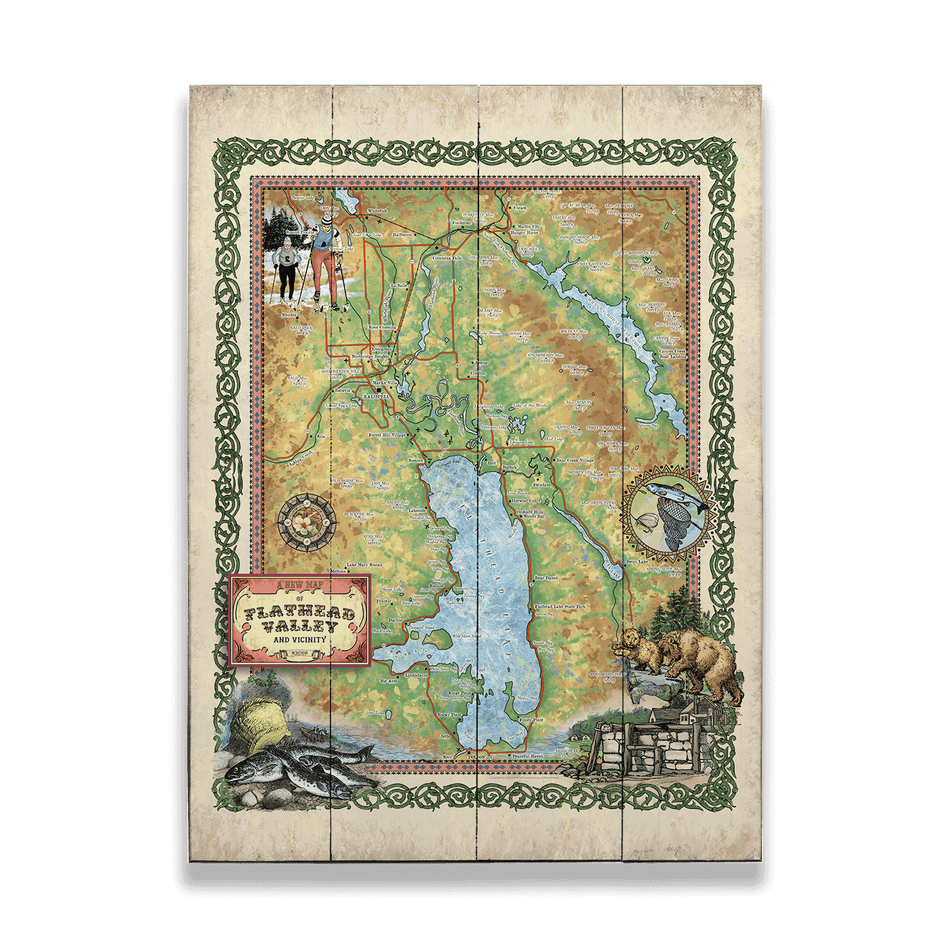 Flathead Valley Montana: Illustrated Map - Wood & Metal Wall Art – Old ...
