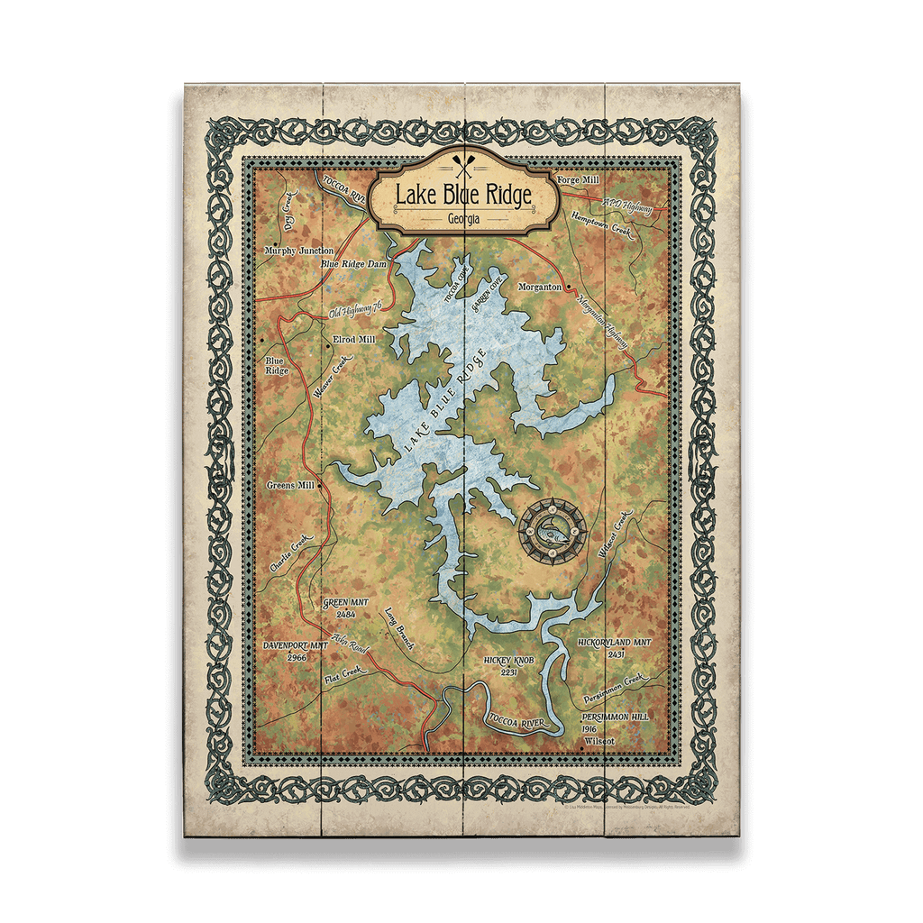 Lake Blue Ridge, Georgia: Illustrated Map - Wood & Metal Wall Art – Old ...