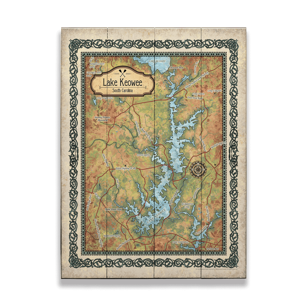 Lake Keowee, South Carolina: Illustrated Map - Wood & Metal Wall Art ...