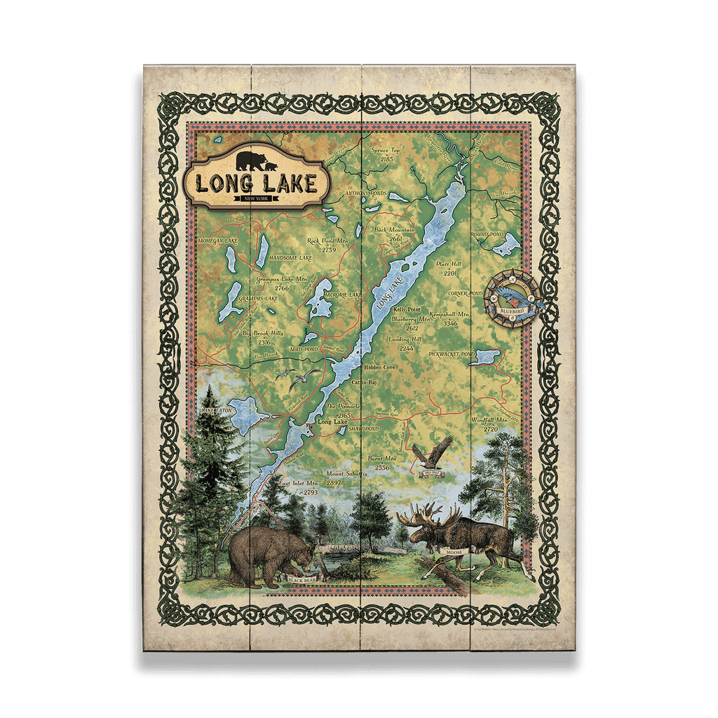 Long Lake, New York Map: Illustrated Map - Wood & Metal Wall Art – Old ...