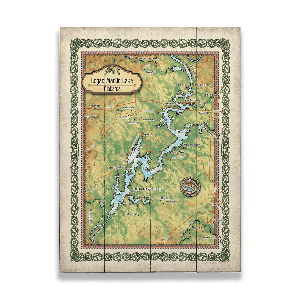 Logan Martin Lake, Alabama: Illustrated Map - Wood & Metal Wall Art ...