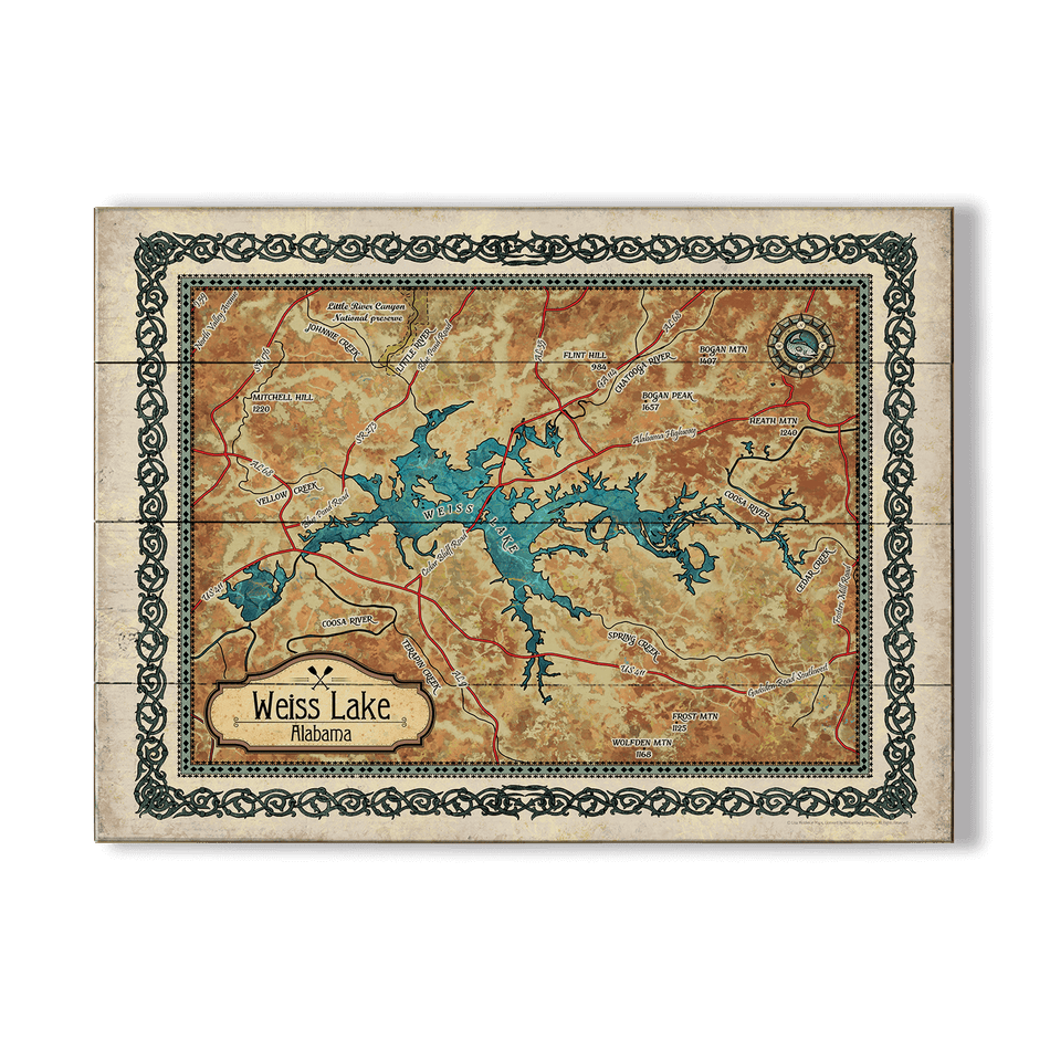 Weiss Lake, Alabama Vintage Map - Wood & Metal Wall Art – Old Wood Signs