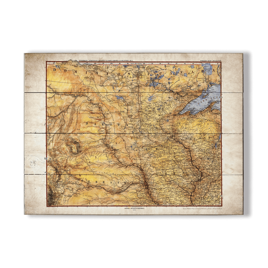 Vintage Map of the Midwest, USA - Wood & Metal Wall Art – Old Wood Signs