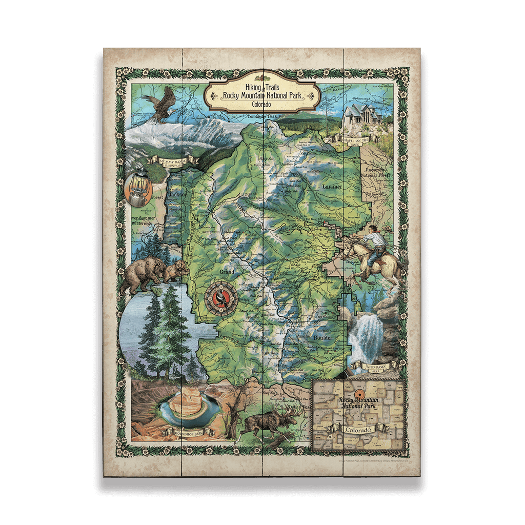 Rocky Mountain National Park Hiking Trails - Wood & Metal Wall Art ...