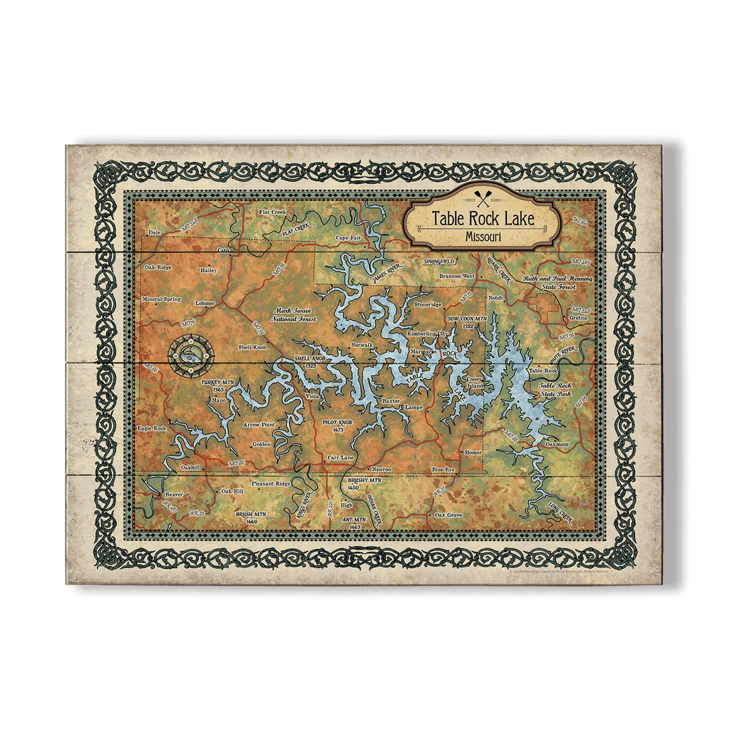Table Rock Lake, Missouri: Illustrated Map - Wood & Metal Wall Art ...