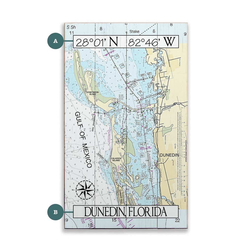 Dunedin, FL, Area Chart - Wood & Metal Wall Art – Old Wood Signs