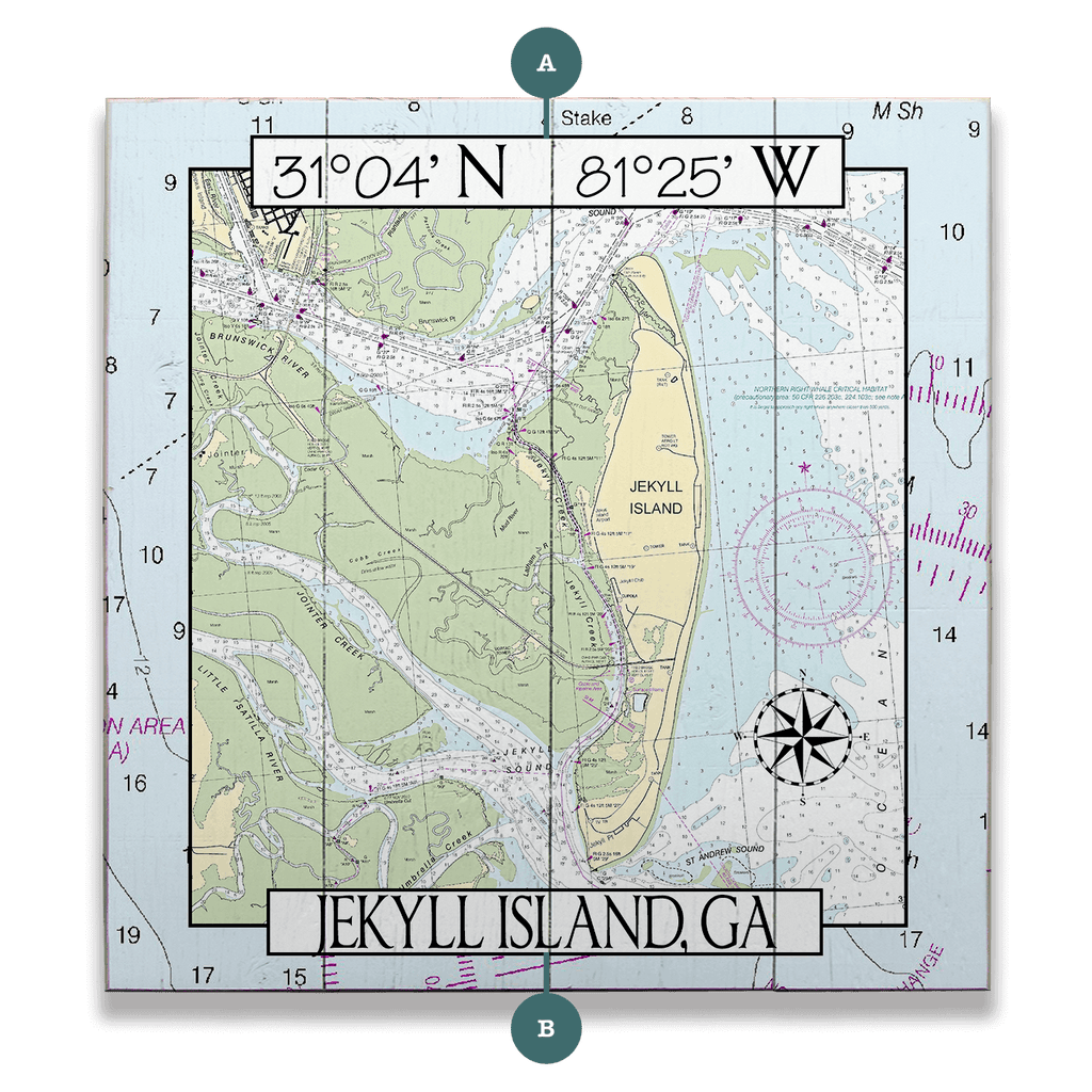 Jekyll Island, GA, Area Chart - Wood & Metal Wall Art – Old Wood Signs