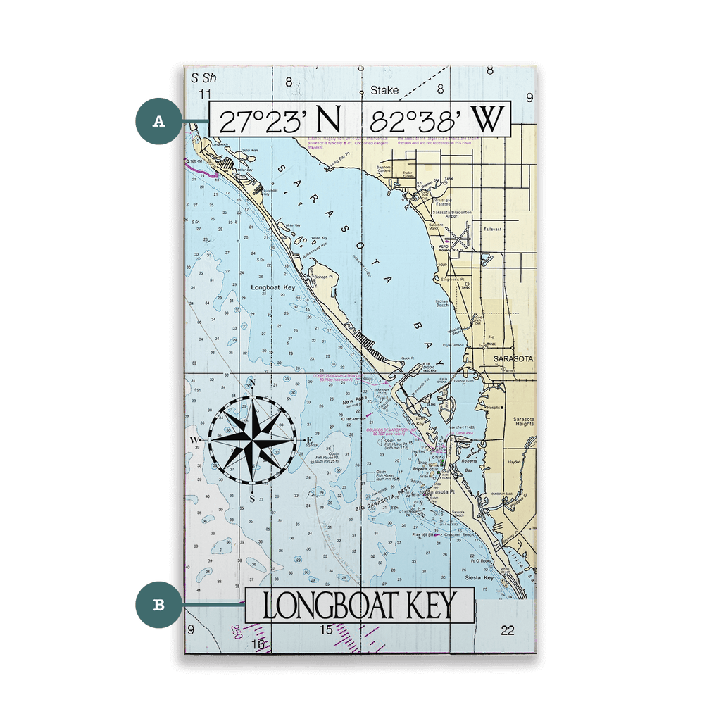 Longboat Key, FL, Area Chart - Wood & Metal Wall Art – Old Wood Signs