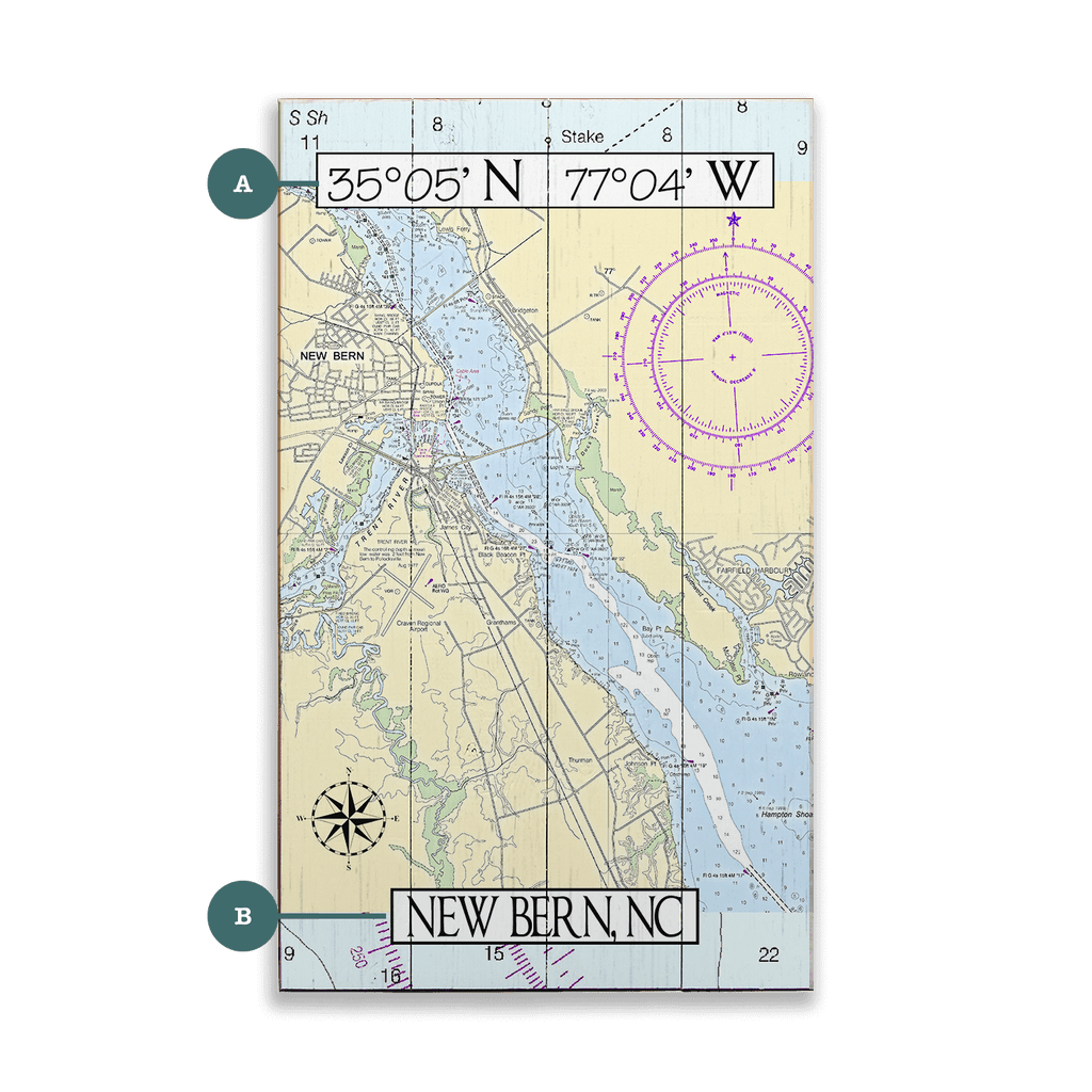New Bern, NC, Area Chart - Wood & Metal Wall Art – Old Wood Signs