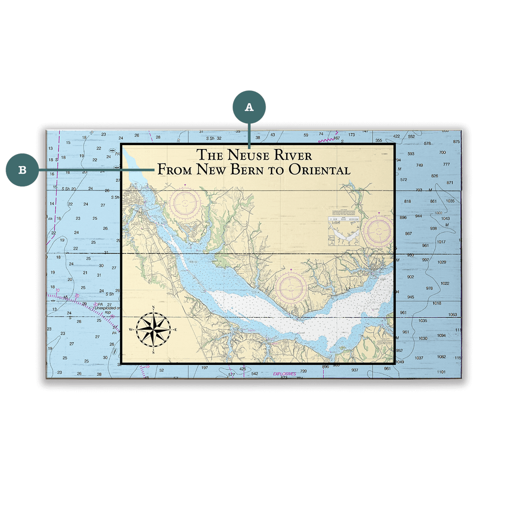 Neuse River, New Bern to Oriental, NC, Area Chart - Wood & Metal Wall ...