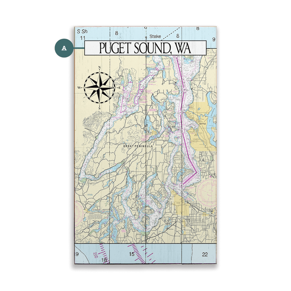 Puget Sound, WA, Area Chart - Wood & Metal Wall Art – Old Wood Signs