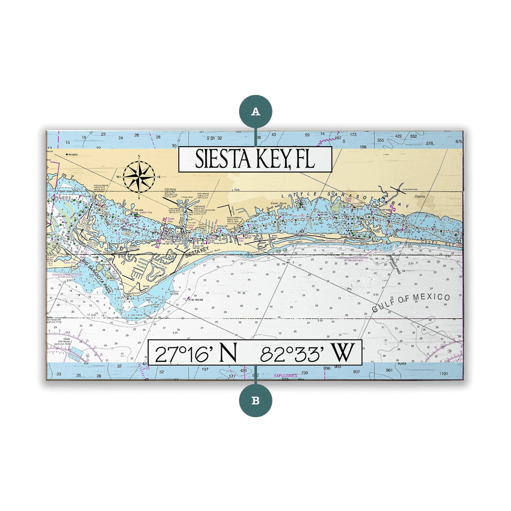 Siesta Key, FL, Area Chart - Wood & Metal Wall Art – Old Wood Signs