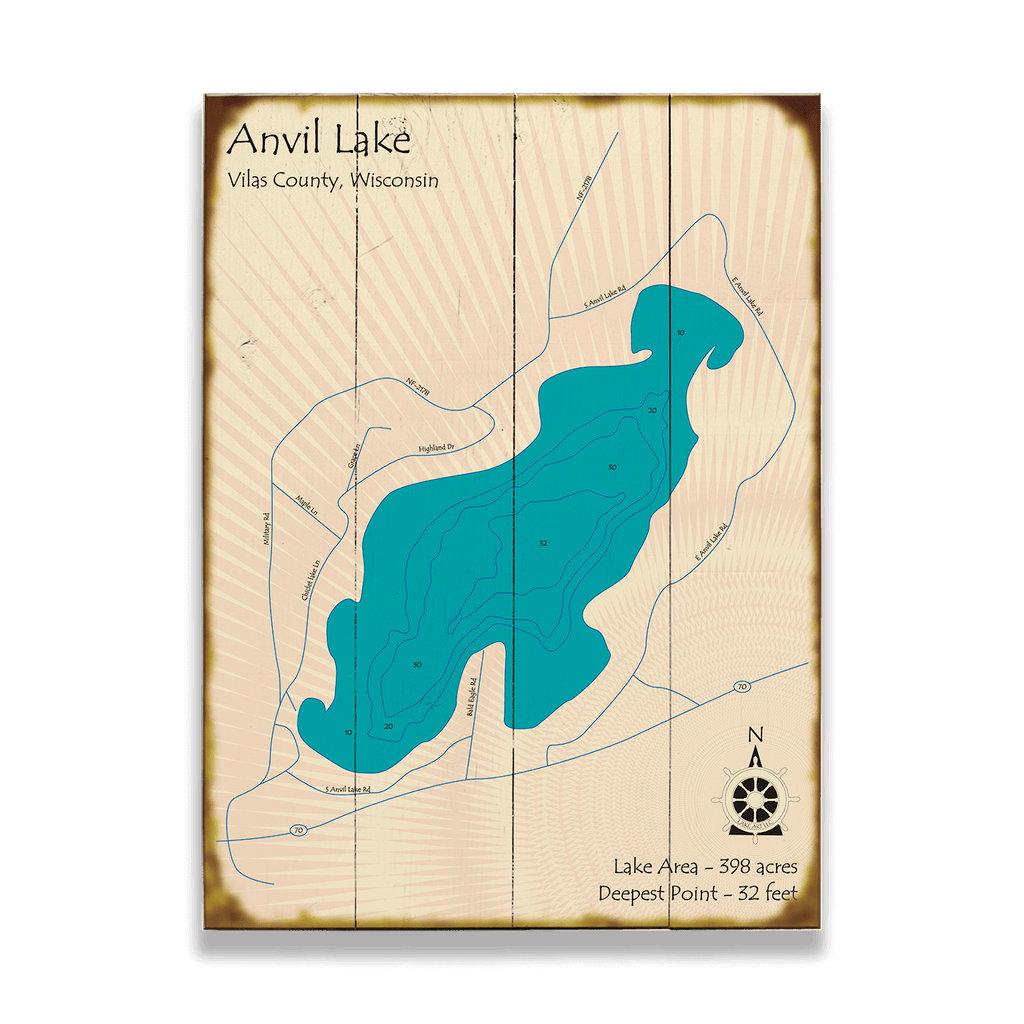 Anvil Lake, Wisconsin - Wood & Metal Wall Art – Old Wood Signs