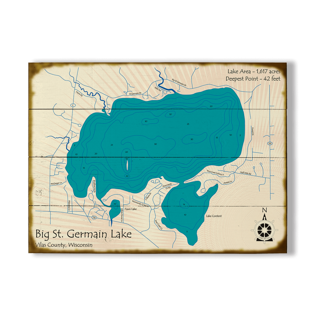 Big St. Germain Lake, Wisconsin - Wood & Metal Wall Art – Old Wood Signs