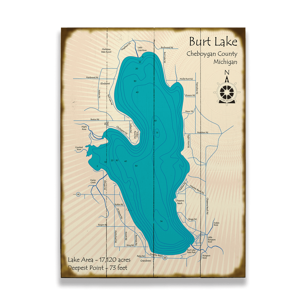 Burt Lake, Michigan - Wood & Metal Wall Art – Old Wood Signs