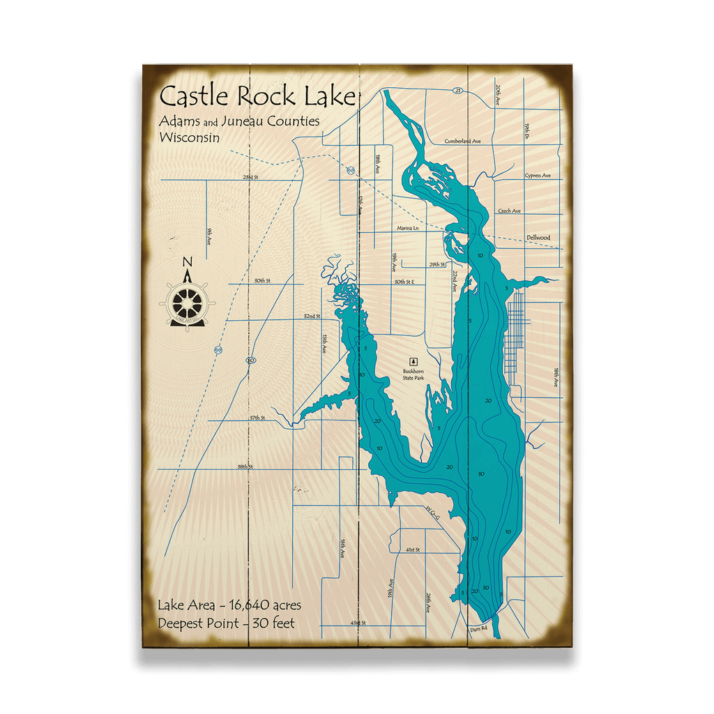 Castle Rock Lake, Wisconsin - Wood & Metal Wall Art – Old Wood Signs