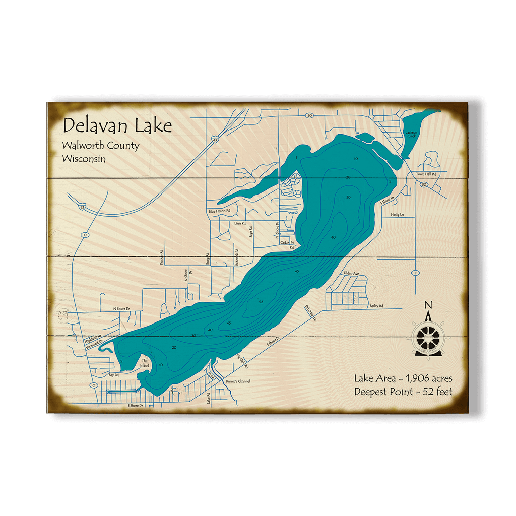 Delavan Lake, Wisconsin - Wood & Metal Wall Art – Old Wood Signs