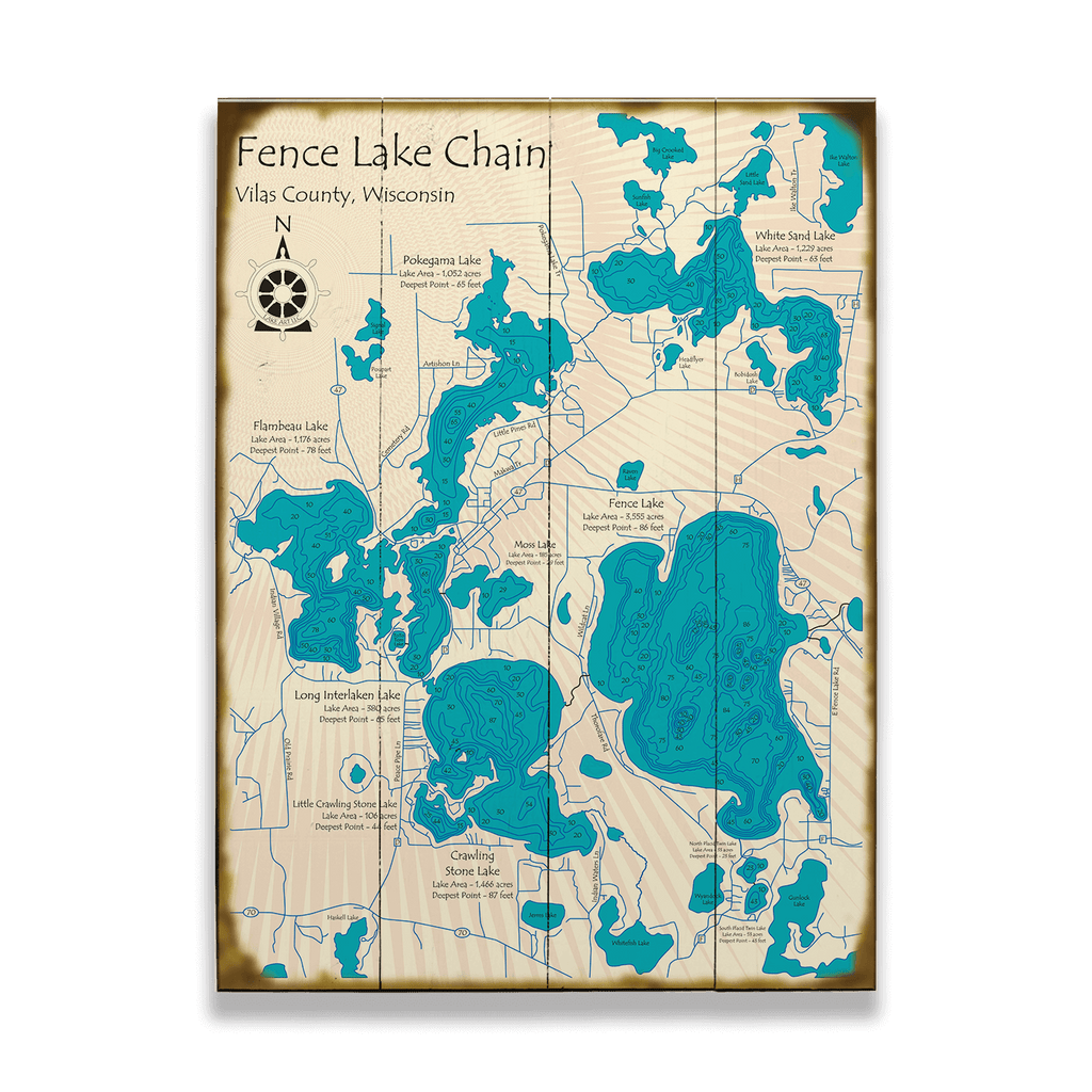 Fence Lake Chain, Wisconsin - Wood & Metal Wall Art – Old Wood Signs