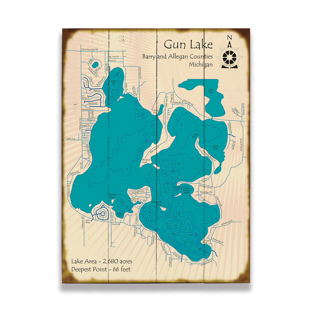 Gun Lake, Michigan - Wood & Metal Wall Art – Old Wood Signs