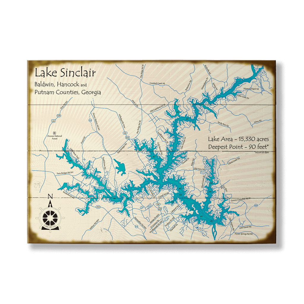 Lake Sinclair, Georgia - Wood & Metal Wall Art – Old Wood Signs