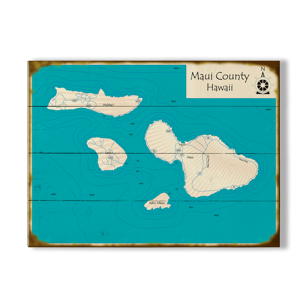 The Islands of Maui County, Hawaii - Wood & Metal Wall Art – Old Wood Signs