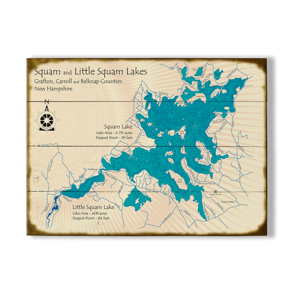 Squam & Little Squam Lakes, New Hampshire - Wood & Metal Wall Art – Old ...