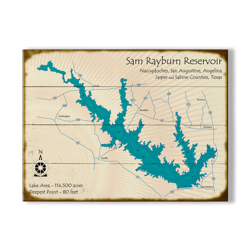 Sam Rayburn Reservoir, Texas - Wood & Metal Wall Art – Old Wood Signs