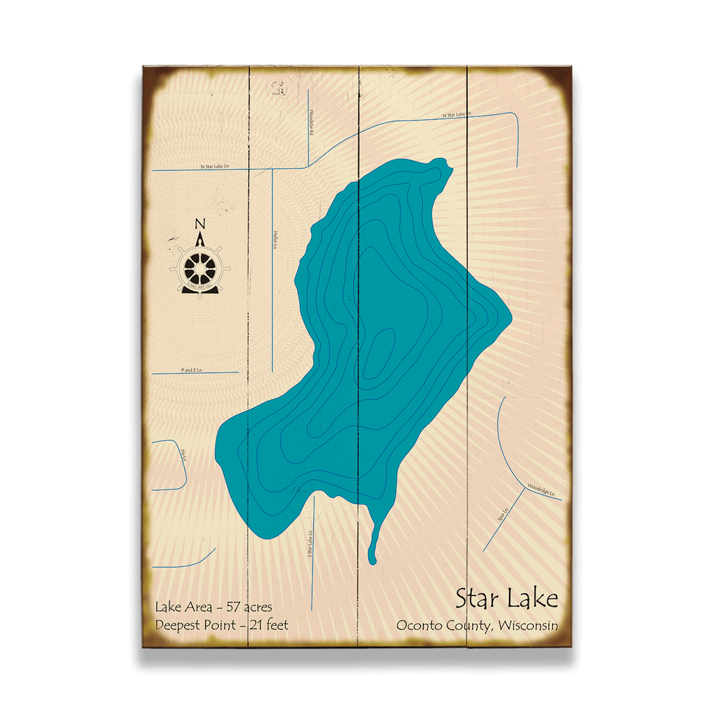 Star Lake, Wisconsin - Wood & Metal Wall Art – Old Wood Signs