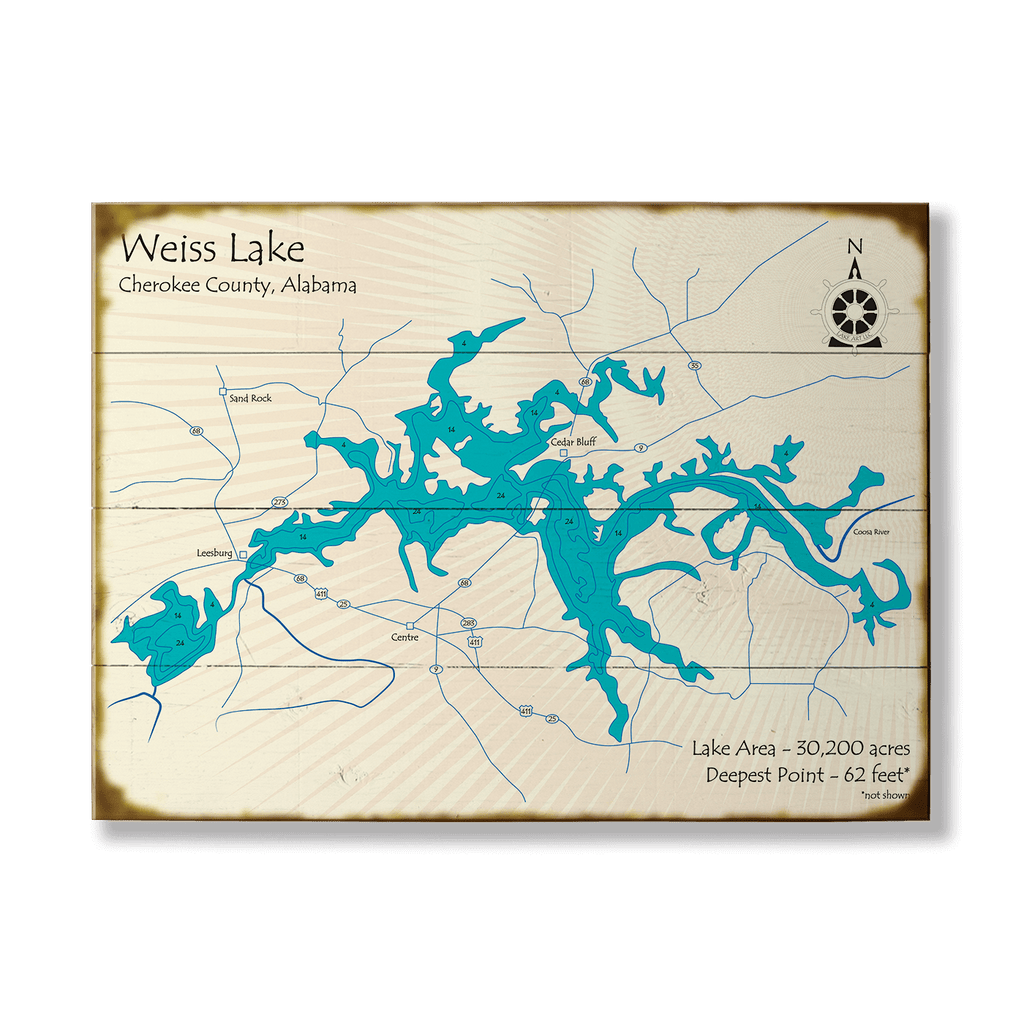 Weiss Lake, Alabama - Wood & Metal Wall Art – Old Wood Signs