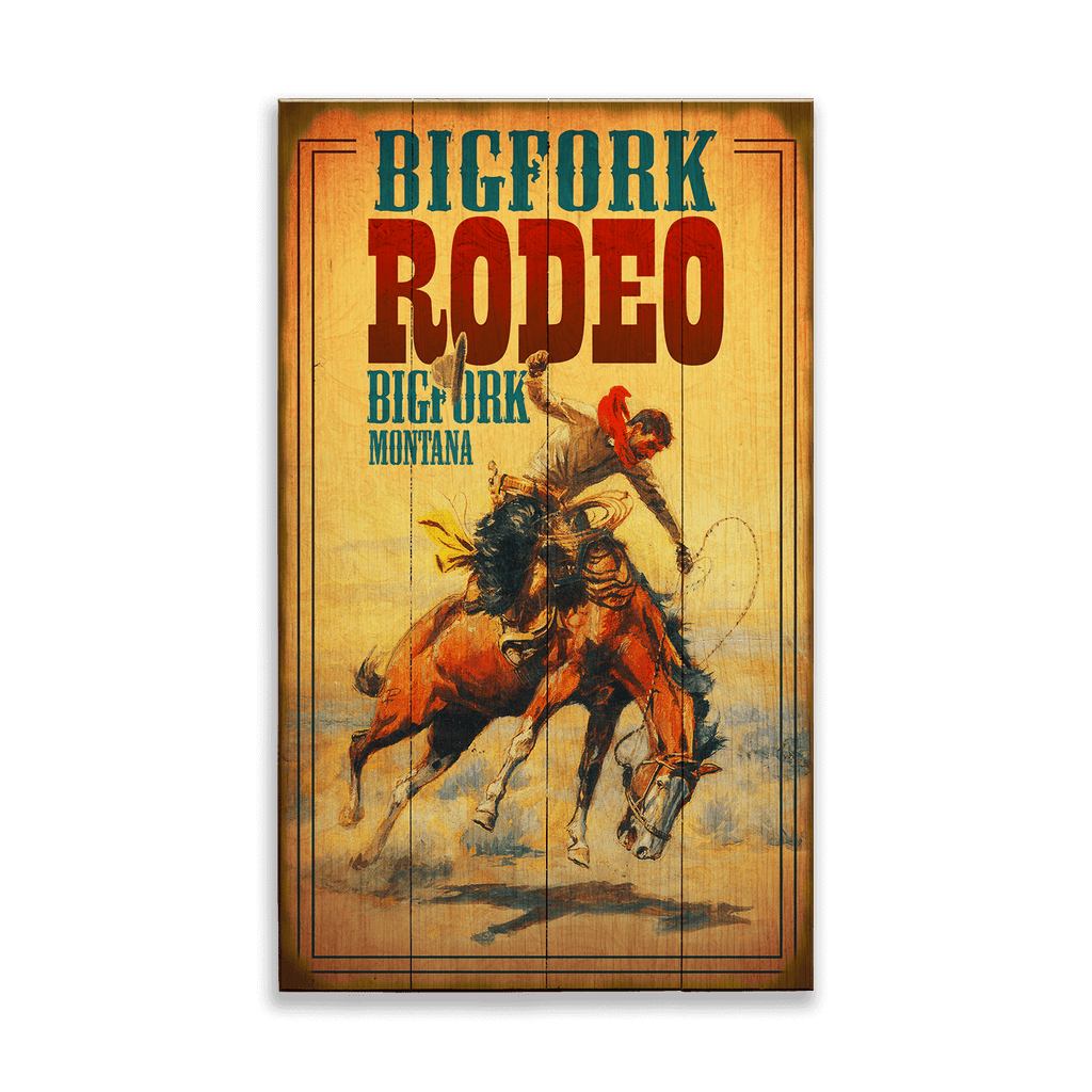 Rodeo Bronc Rider: Bigfork Rodeo - Wood & Metal Wall Art – Old Wood Signs
