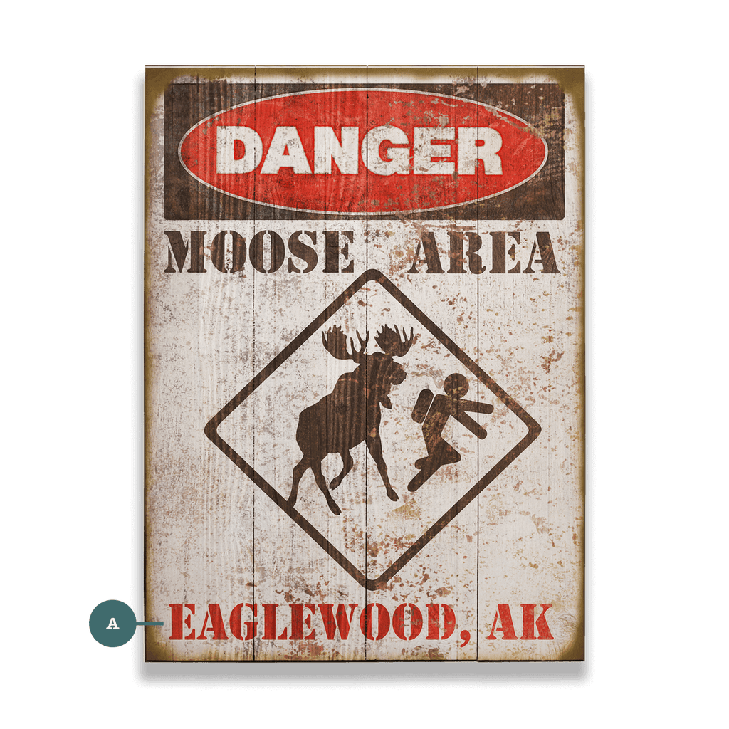 Moose Warning Sign - Wood & Metal Wall Art – Old Wood Signs
