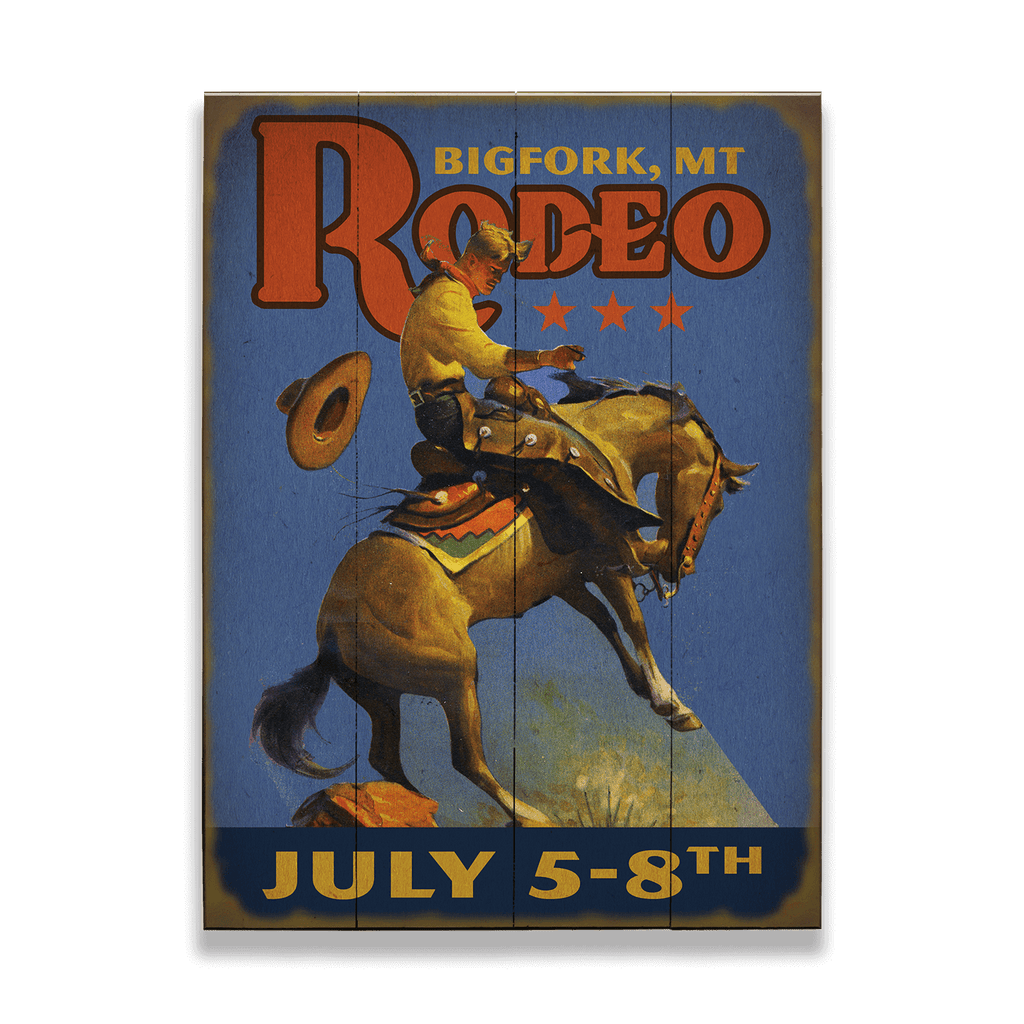 Bronco Rodeo: Bigfork Rodeo - Wood & Metal Wall Art – Old Wood Signs
