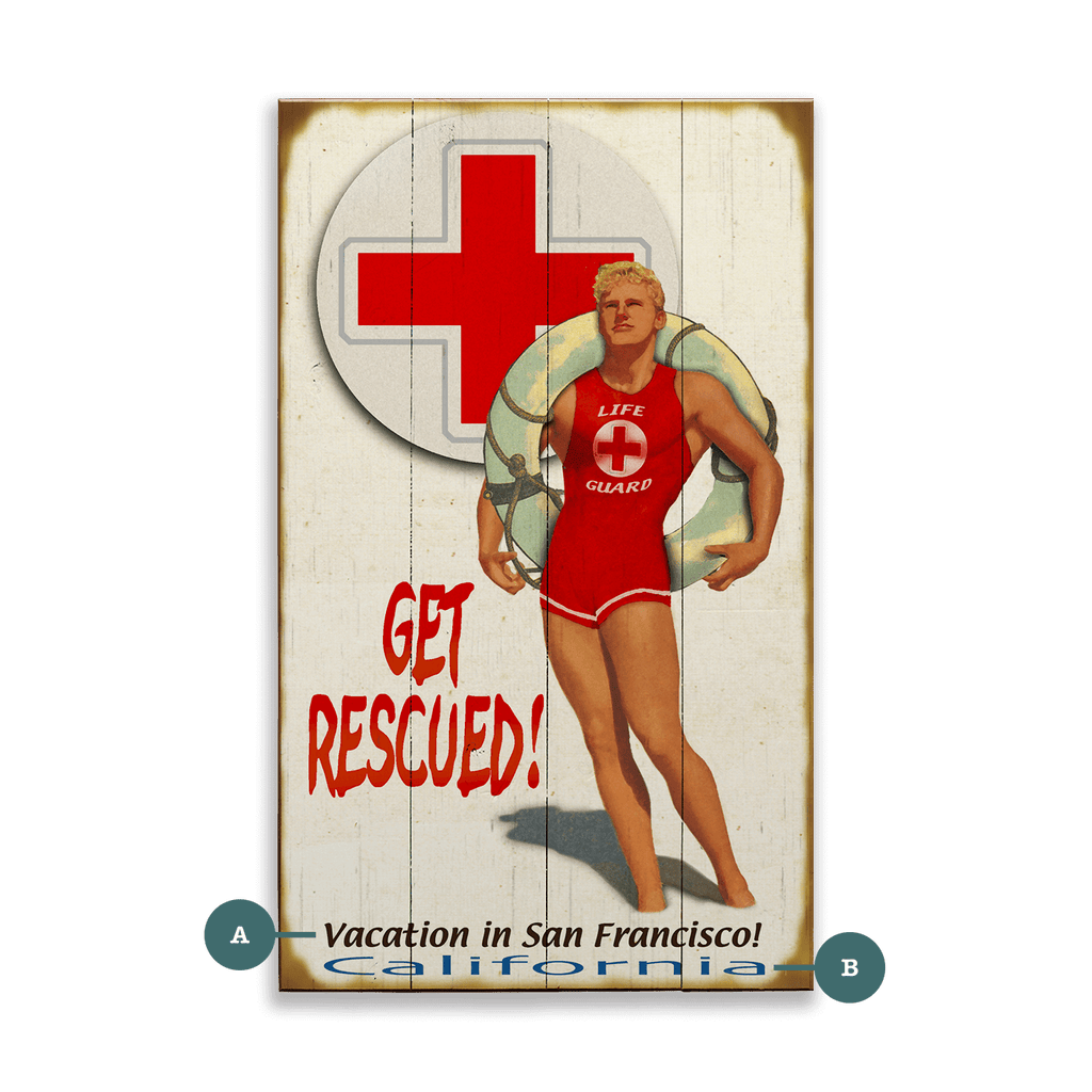 Get Rescued! Male Lifeguard - Wood & Metal Wall Art – Old Wood Signs